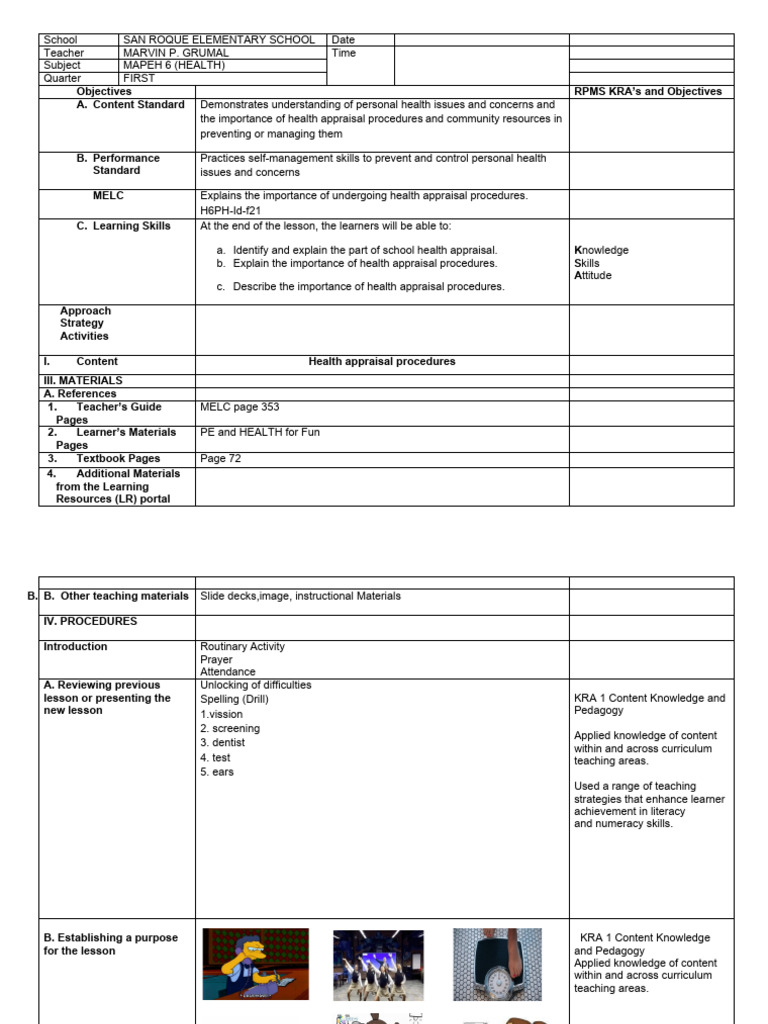 COT Mapeh Quarter 1 | PDF | Cognition | Learning