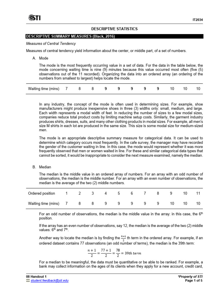 08 Handout 1 | PDF | Percentile | Median 08 Handout 1 | PDF | Percentile | Median