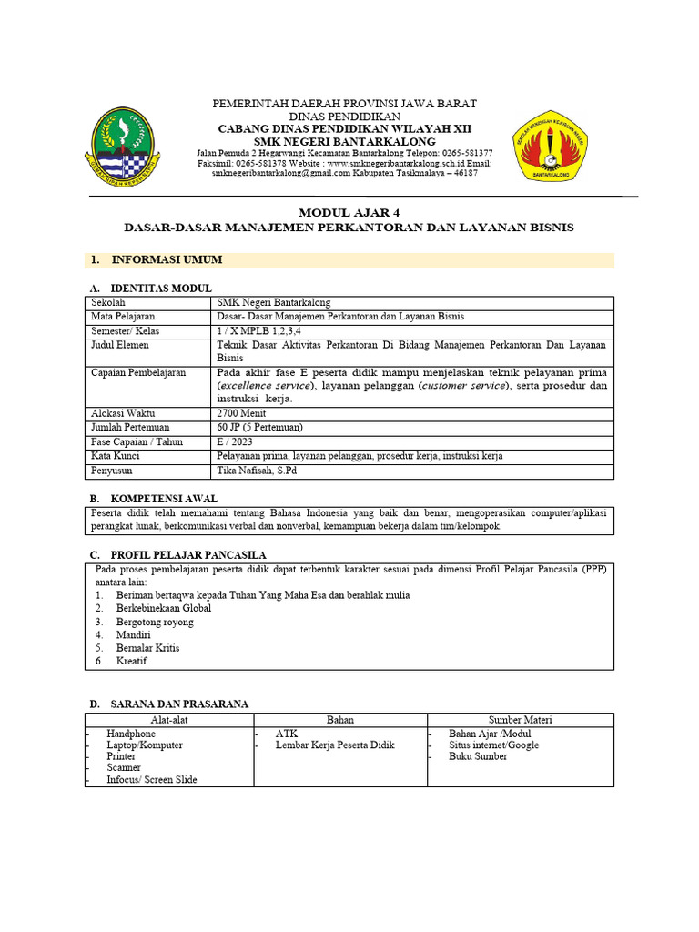 Modul Ajar Elemen 4 Dasar-Dasar Manajemen Perkantoran Dan Layanan ...
