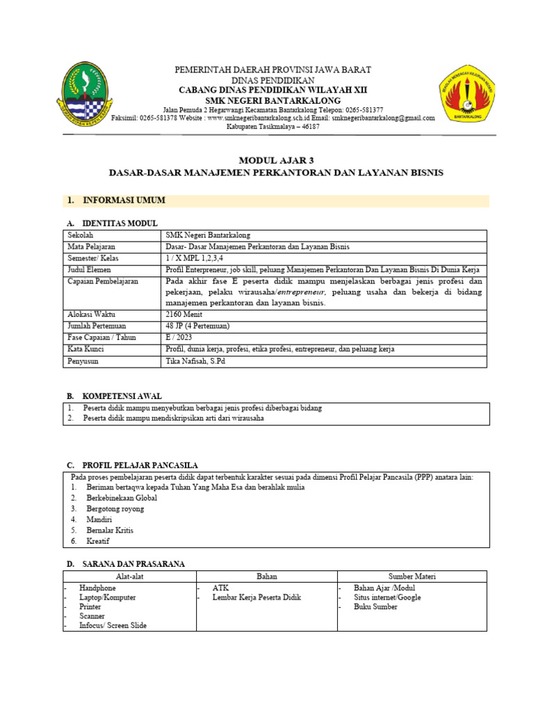 Modul Ajar Elemen 3 Dasar-Dasar Manajemen Perkantoran Dan Layanan ...