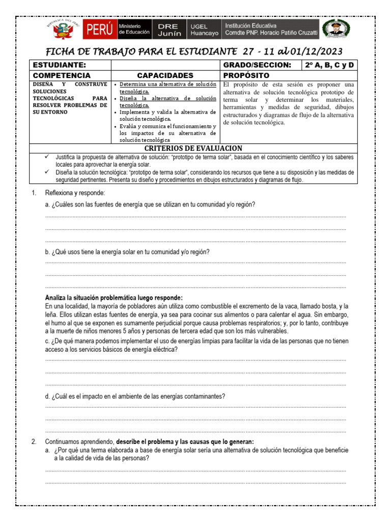 Unidad 10 - Ficha - Sem 3 - Ciencia 2° | Descargar gratis PDF | Energía renovable | Energía solar