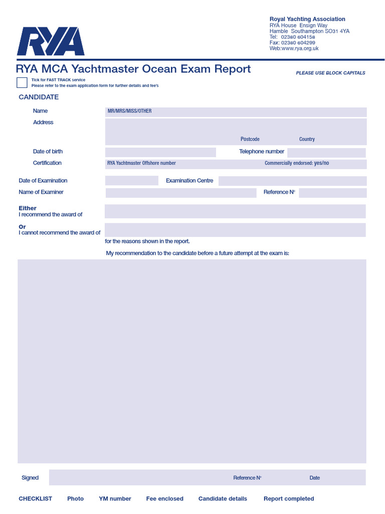 RYA Yachtmaster Ocean Exam Report | PDF | Qualifications | Vocational ...