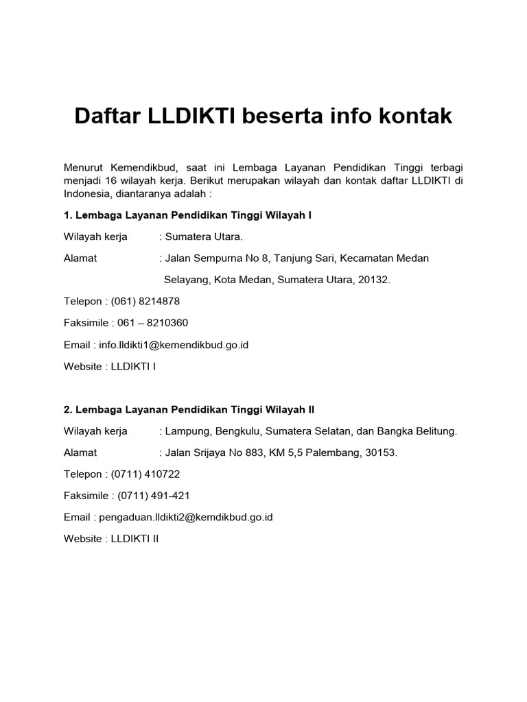LLDIKTI Beserta Info Kontak | PDF