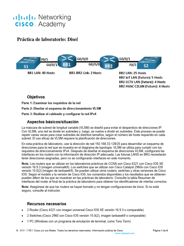 11.10.2 Lab - Design and Implement A VLSM Addressing Scheme | PDF | Dirección IP | Enrutador ...