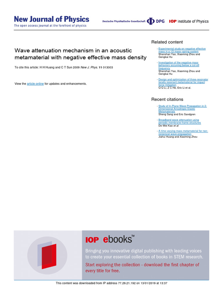 Negative Mass in Acoustic Metamaterials | PDF | Metamaterial ...