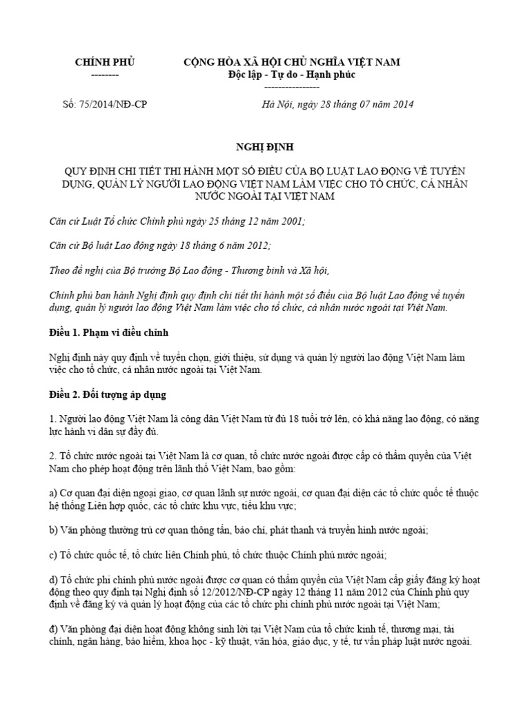 75 2014 NDCP Huong Dan BLLD Ve Tuyen Dung Lao Dong VN Lam Viec Cho To Chuc Nuoc Ngoai Tai Vndoc ...