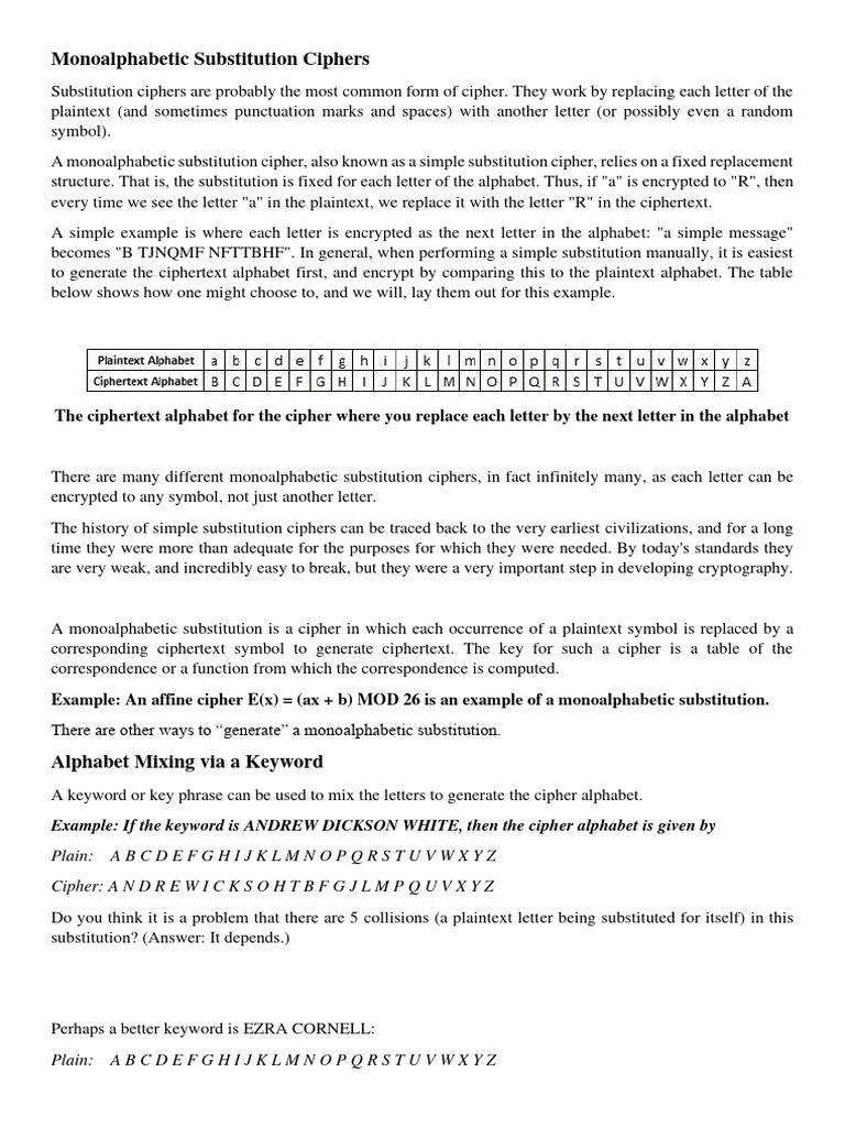 Monoalphabetic Substitution Ciphers Pdf Cipher Cryptography