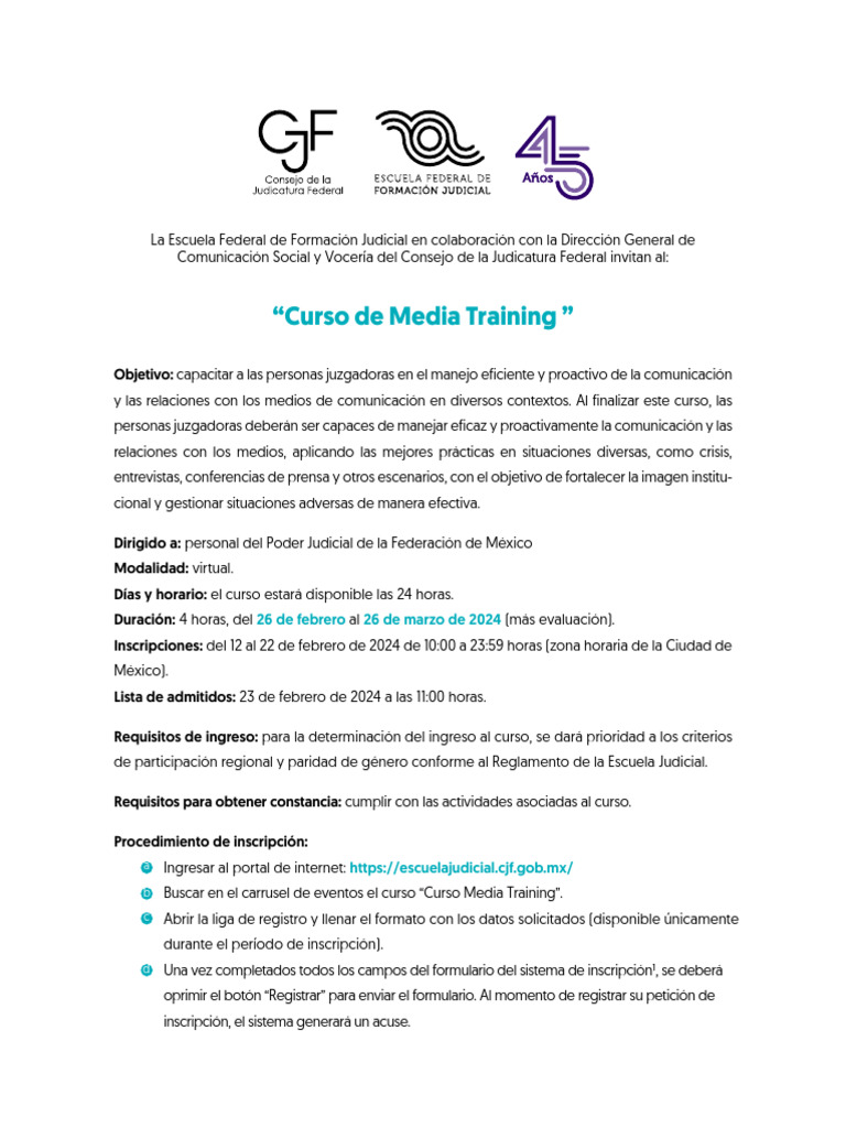 Convocatoria Curso Media Training | PDF