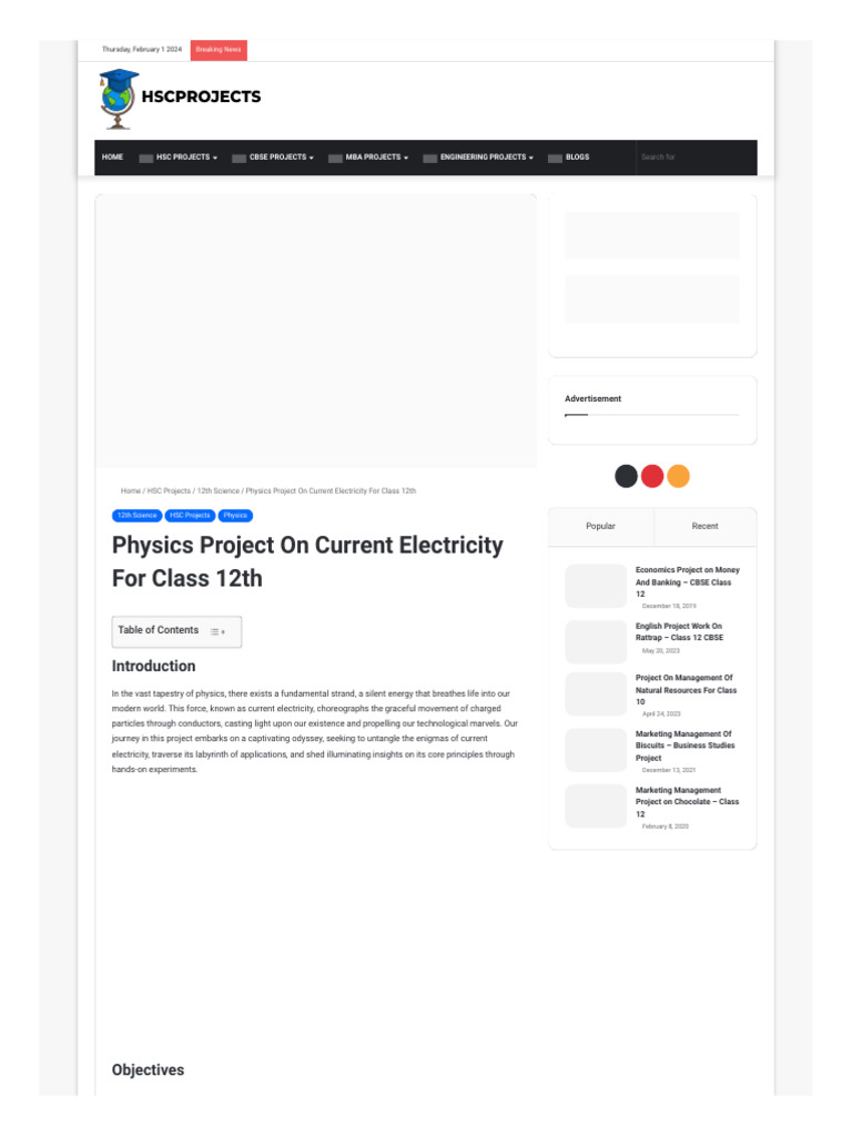 Hscprojects Com Physics Project On Current Electricity For Class 12th | PDF