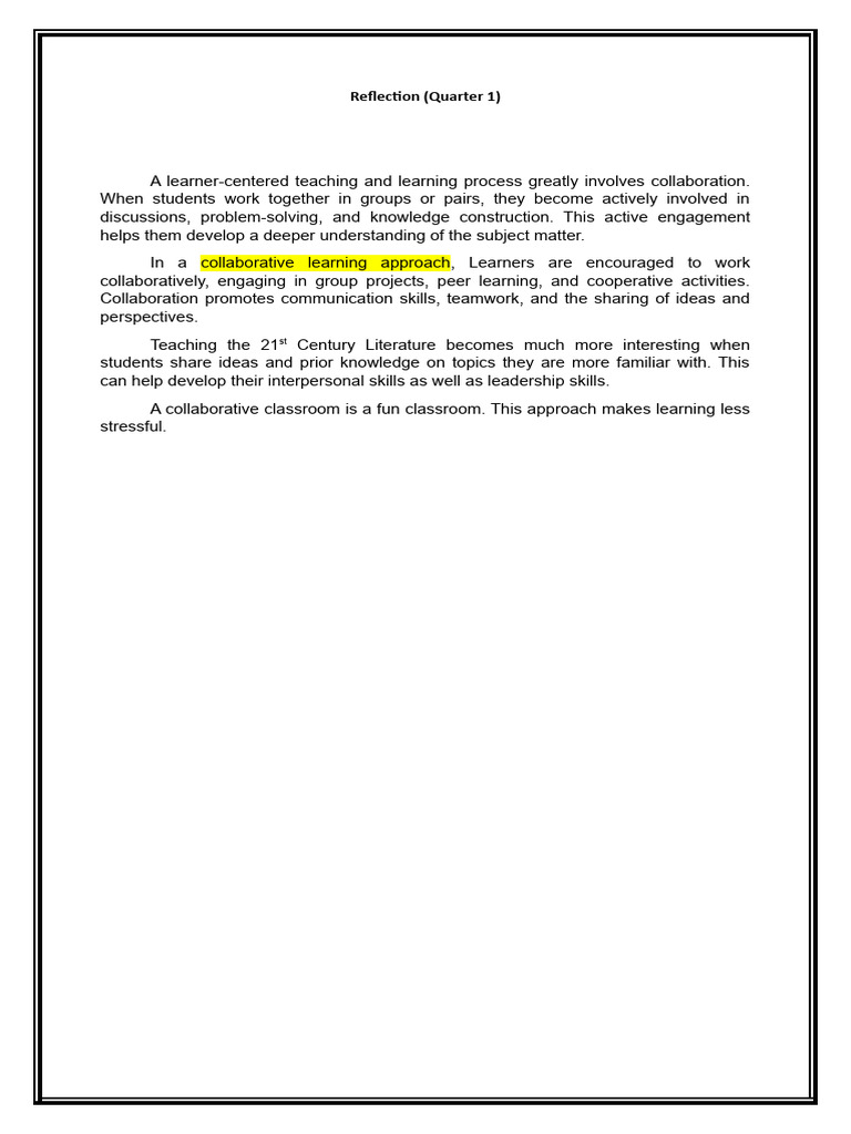 Reflection | PDF | Inquiry Based Learning | Learning