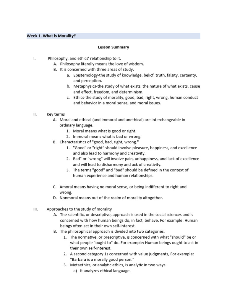 Ethics Lesson Summary Week 1 Nus | PDF | Morality | Reason