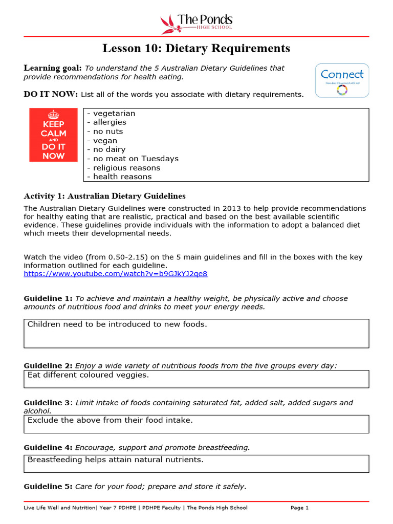Lesson 10 Live Life Well Pdf Healthy Diet Foods