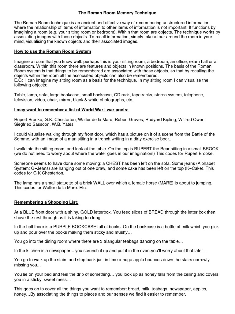 The Roman Room Mnemonic1 | PDF