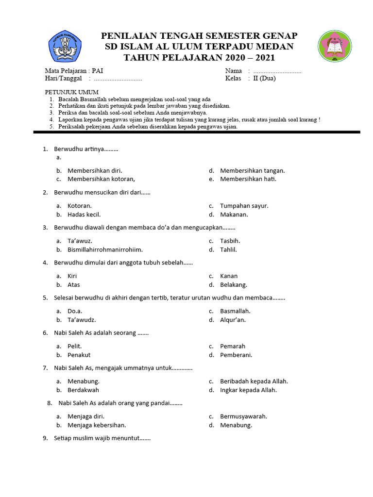 Soal Uts KLS 2 | PDF