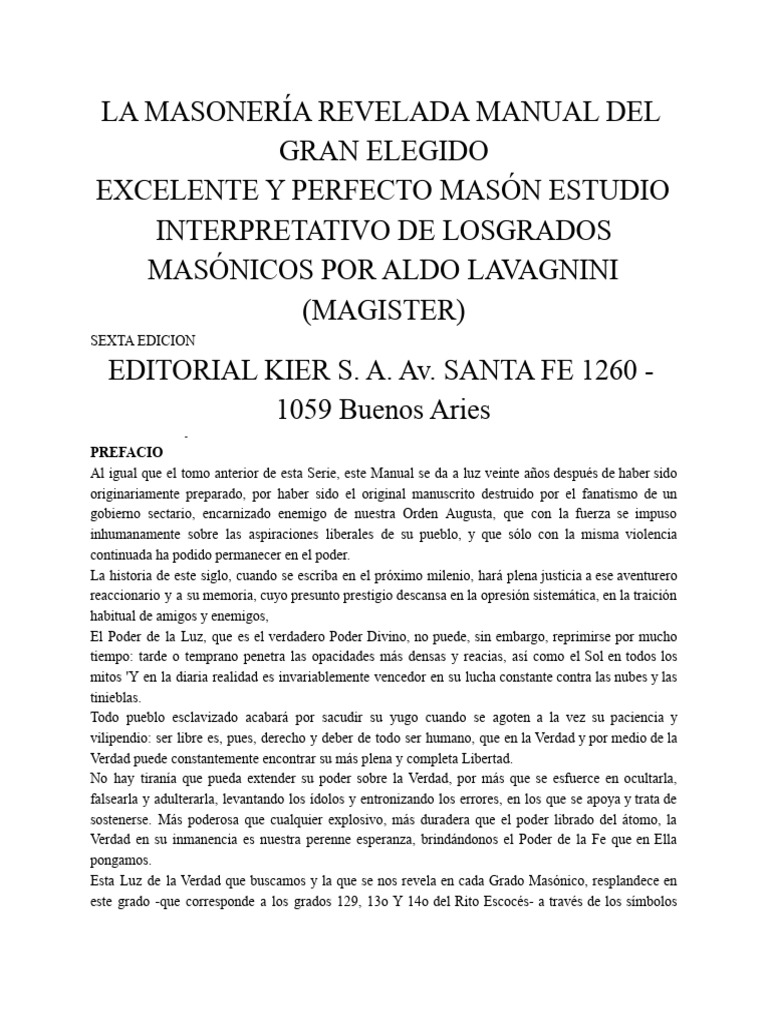 Aldo Lavagnini - Manual Del Gran Elegido y Perfecto Mason | PDF | Masonería | Verdad