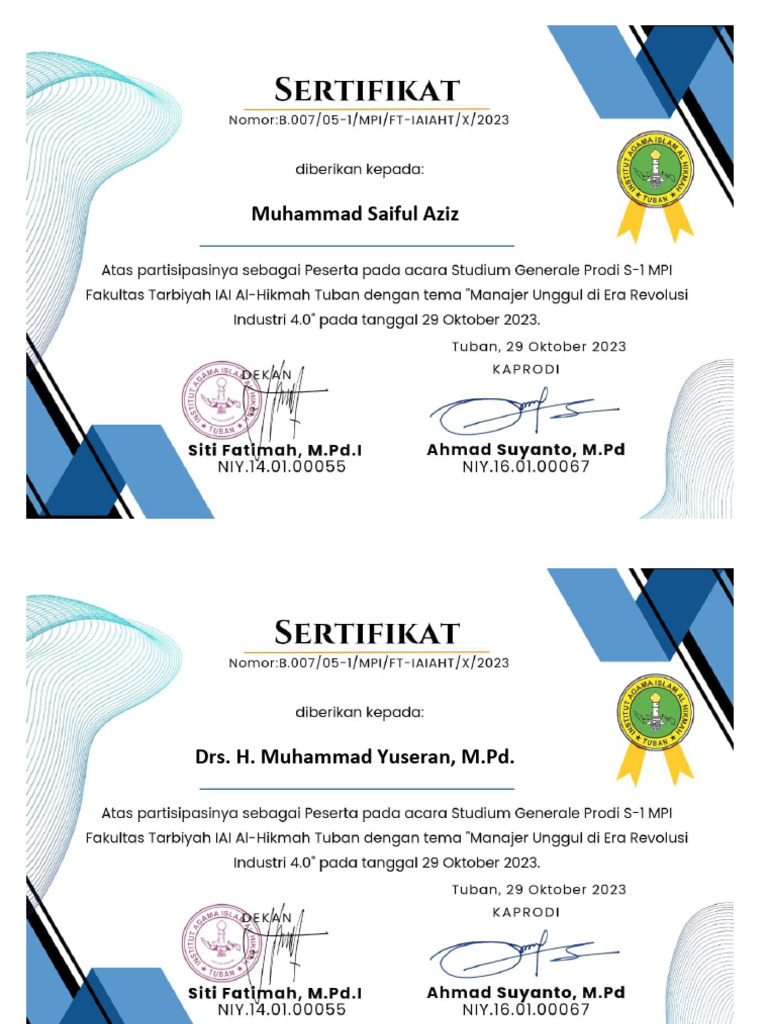 Sertifikat Studium Generale No1-162 | PDF