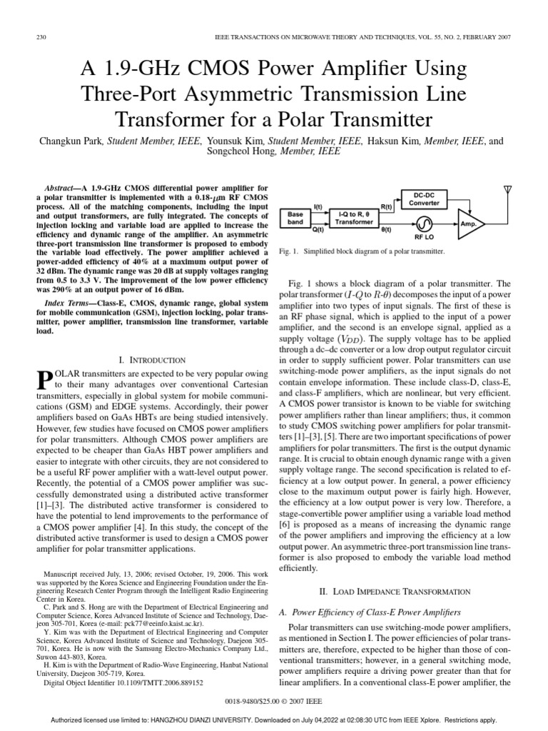 A 1.9-GHz CMOS Power Amplifier Using Three-Port Asymmetric Transmission ...