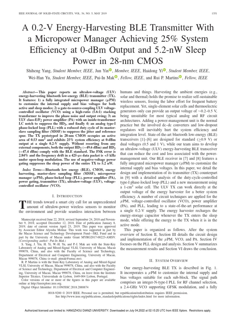 A 0.2-V Energy-Harvesting BLE Transmitter With A Micropower Manager Achieving 25 - System ...