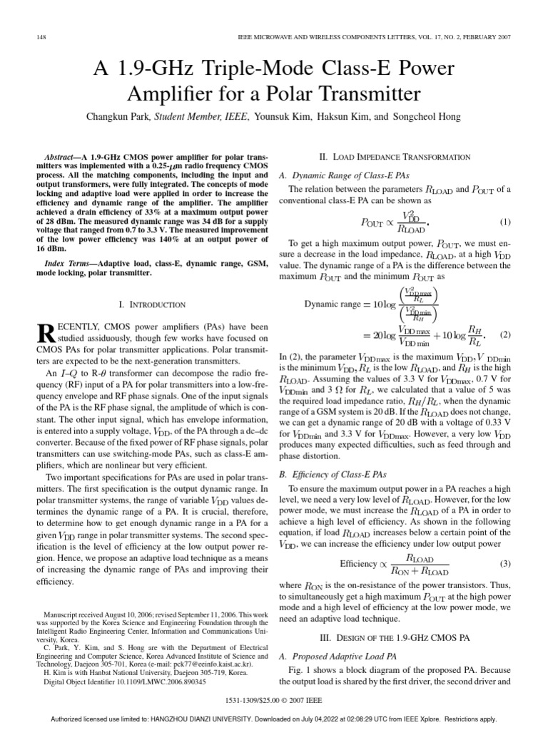 A 1.9-GHz Triple-Mode Class-E Power Amplifier For A Polar Transmitter ...