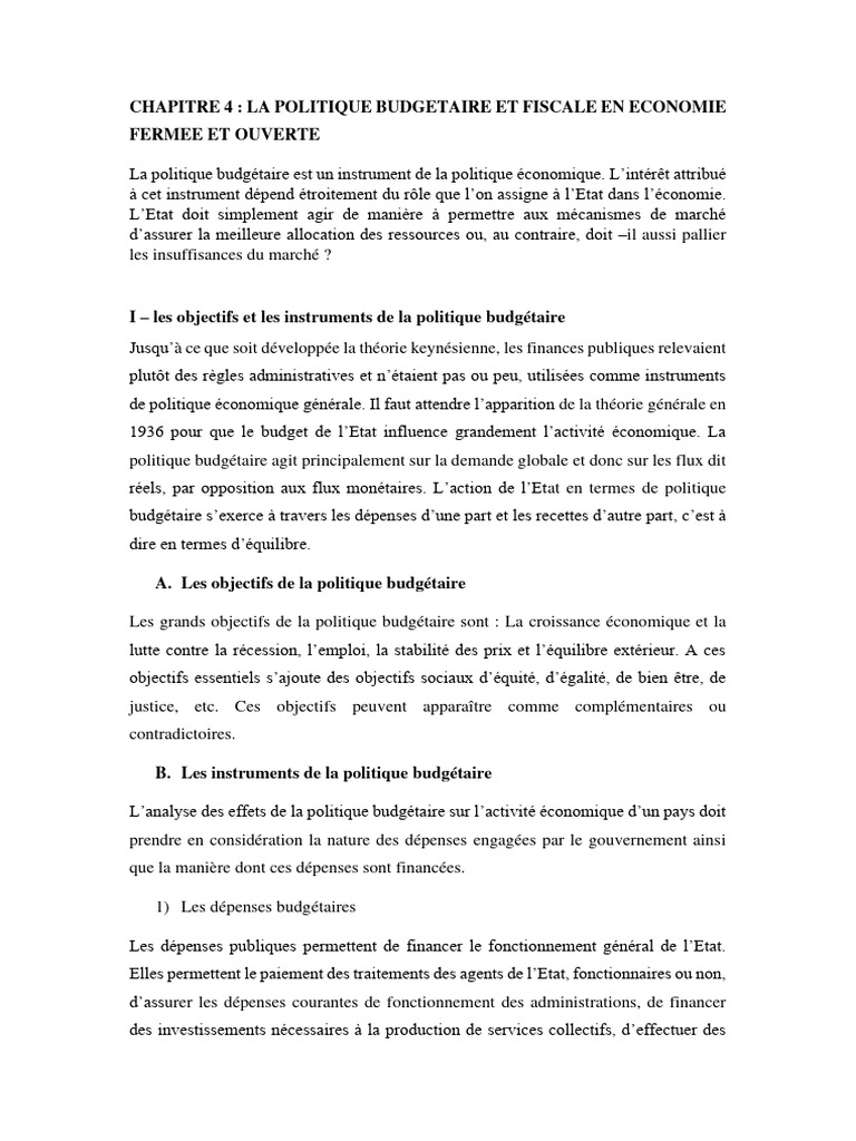 Politique Budgétaire en Économie Fermée et Ouverte | PDF | Inflation ...
