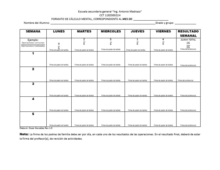 Formato de Calculo Mental | PDF