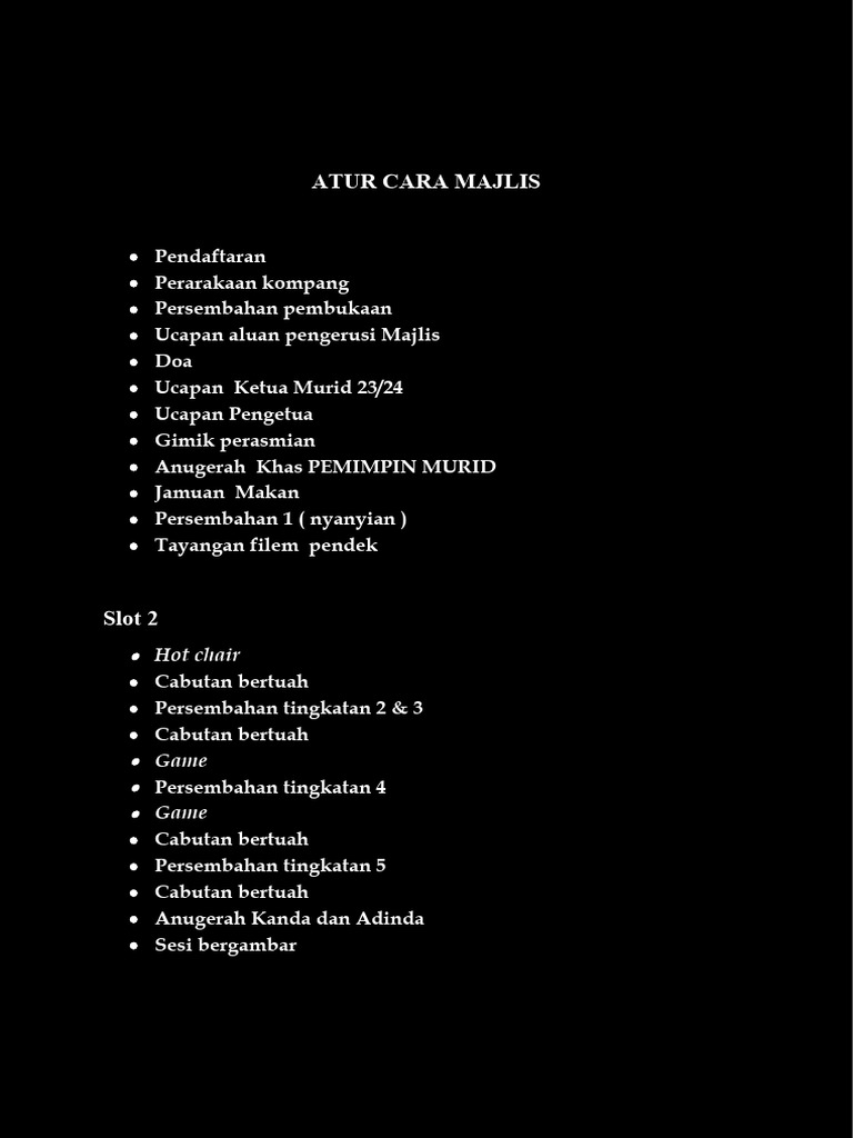 Atur Cara Majlis | PDF | Memasak, Makanan, & Anggur