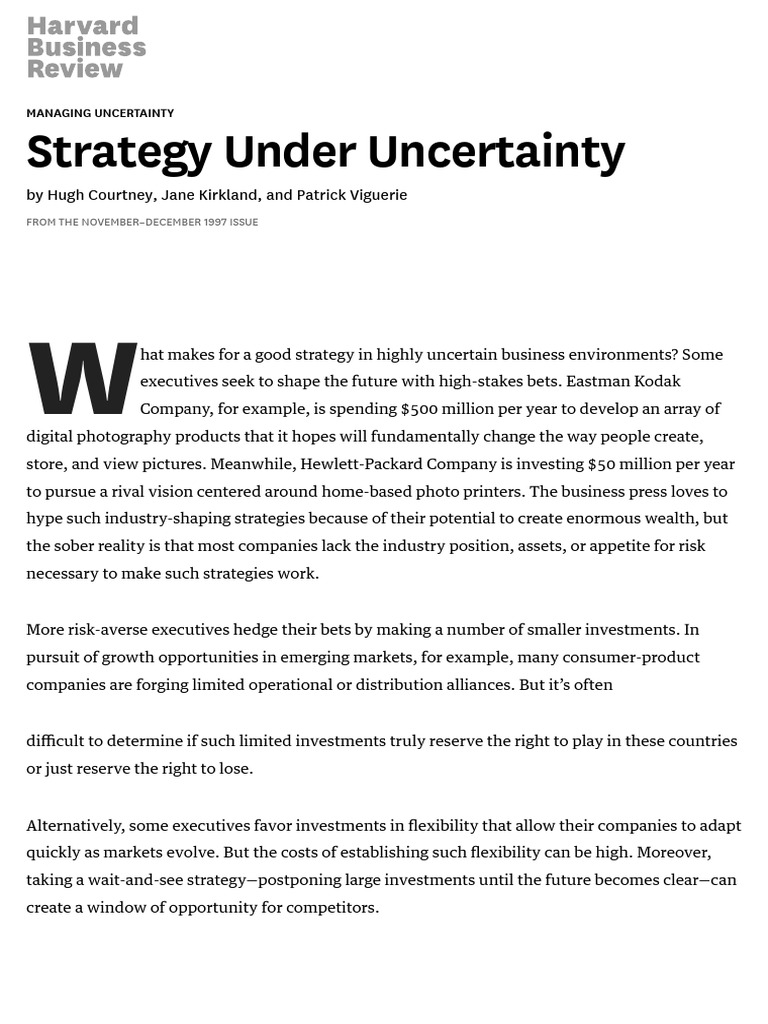Strategy Under Uncertainty | PDF | Strategic Management | Scenario Planning