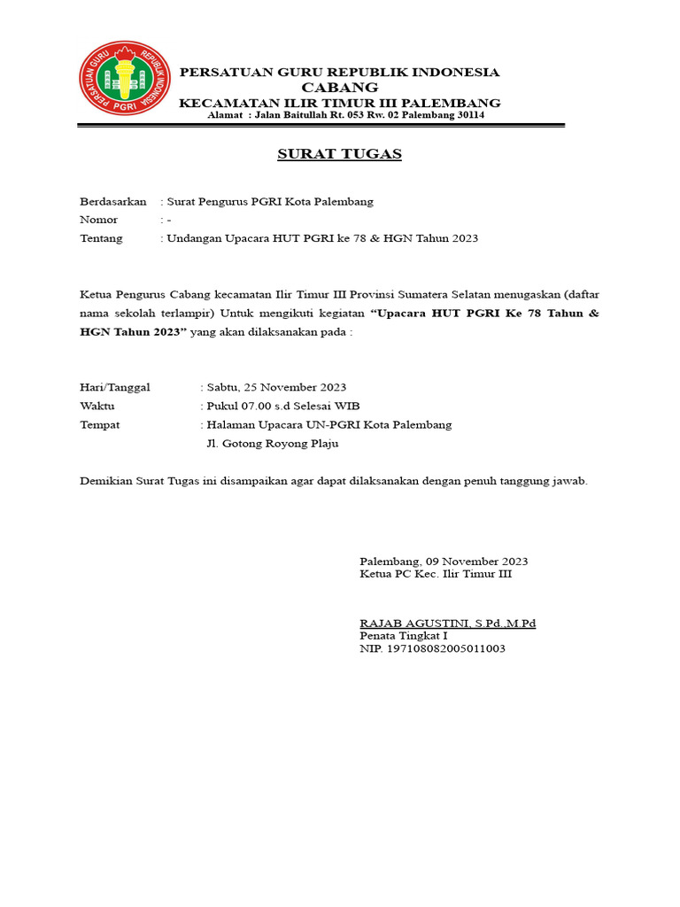 Surat Tugas PGRI | PDF