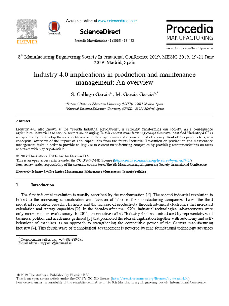 Industry 40 Implications in Production and Mainten | PDF