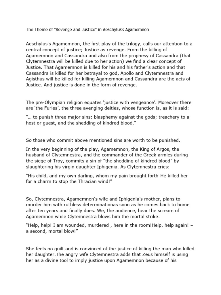 Theme of Justice | PDF | Agamemnon | Clytemnestra