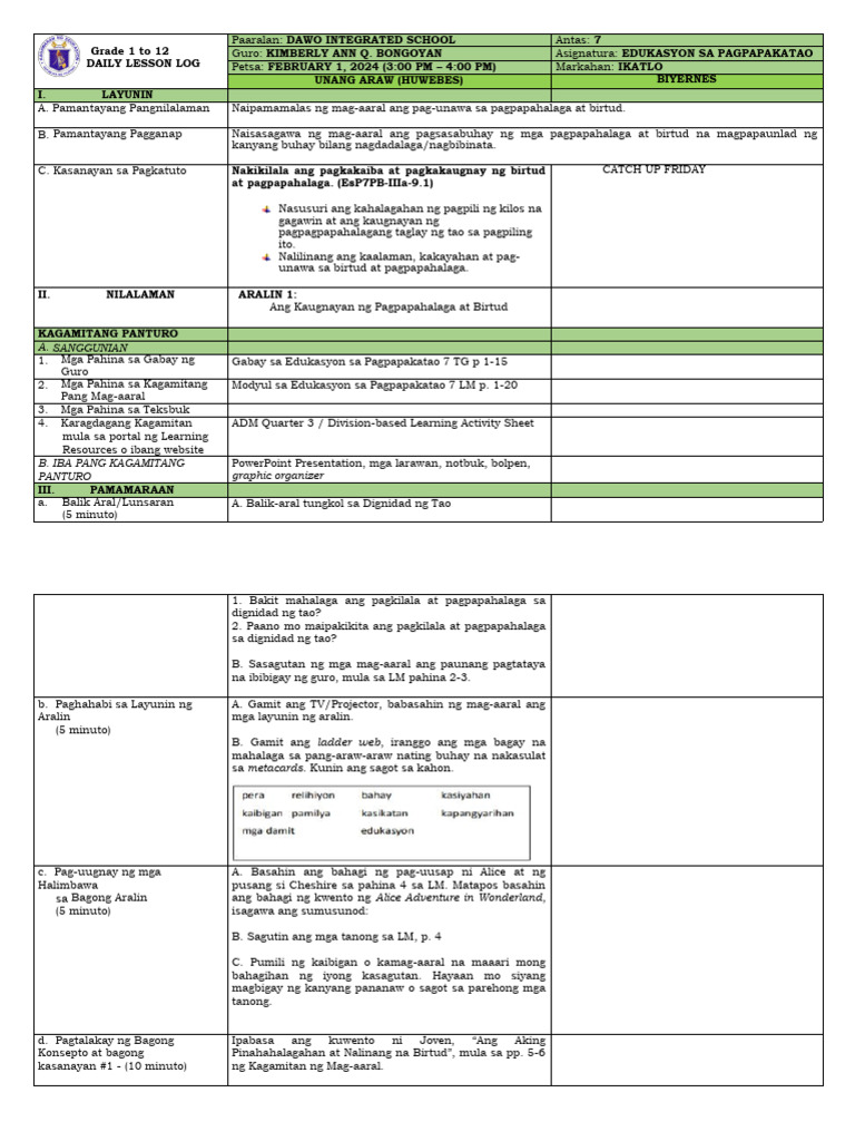 Esp 7 Dll Week 1 Pdf