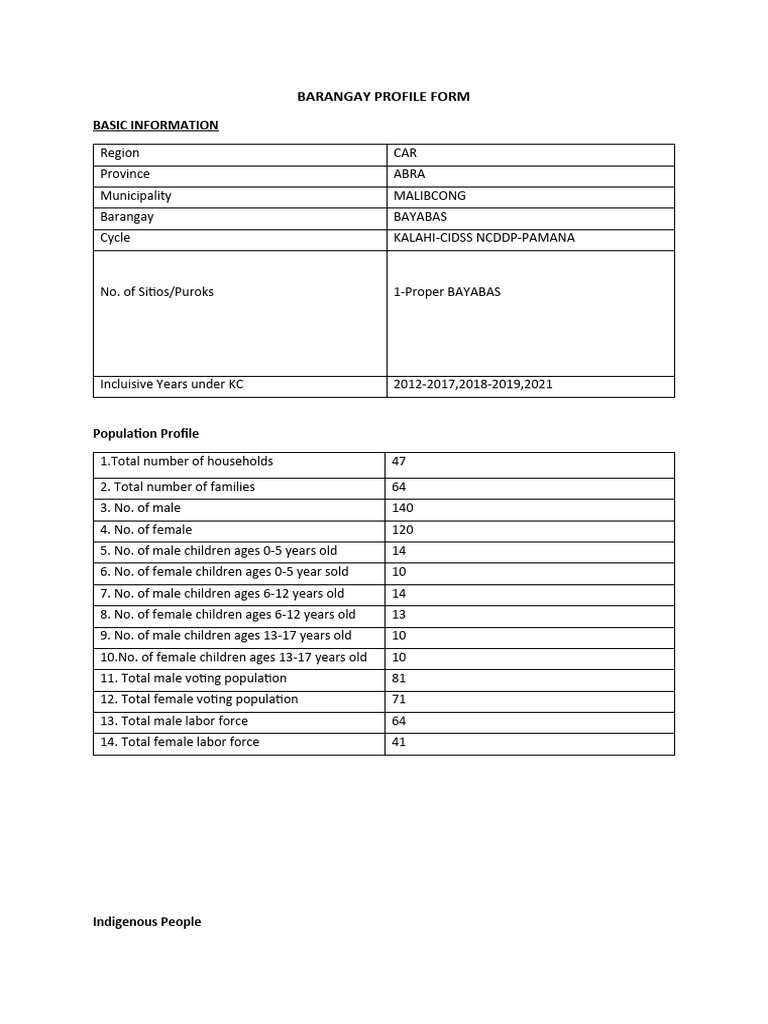 Barangay Profile Form | PDF | Justice | Crime & Violence