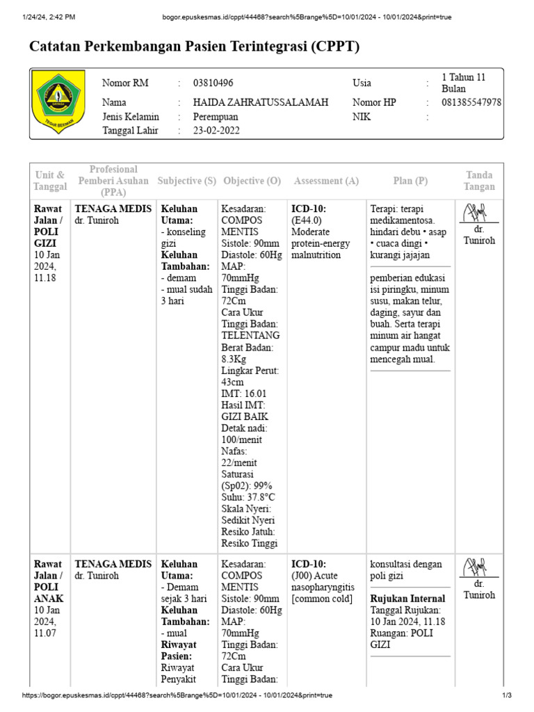 3.5.1.a CPPT Hasil Konseling Gizi Kepada Pasien | PDF