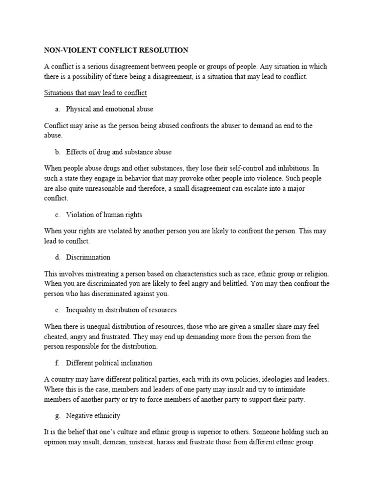 Non-Violent Conflict Resolution | PDF | Conflict Resolution | Violence Non-Violent Conflict Resolution | PDF | Conflict Resolution | Violence
