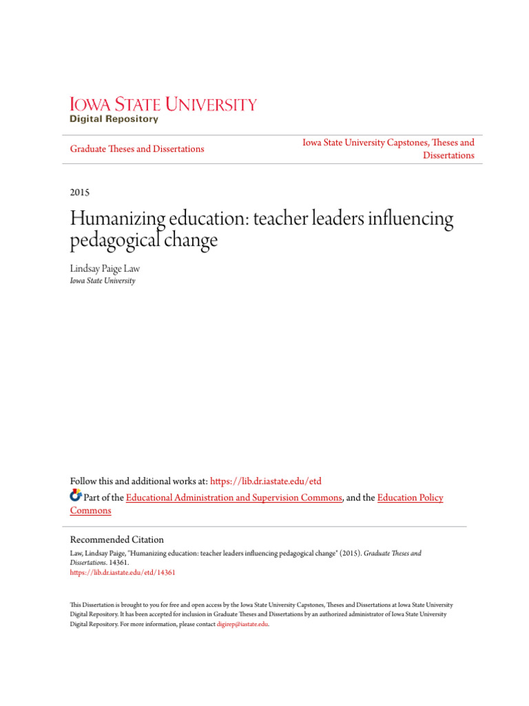 Humanizing Education - Teacher Leaders Influencing Pedagogical Cha ...
