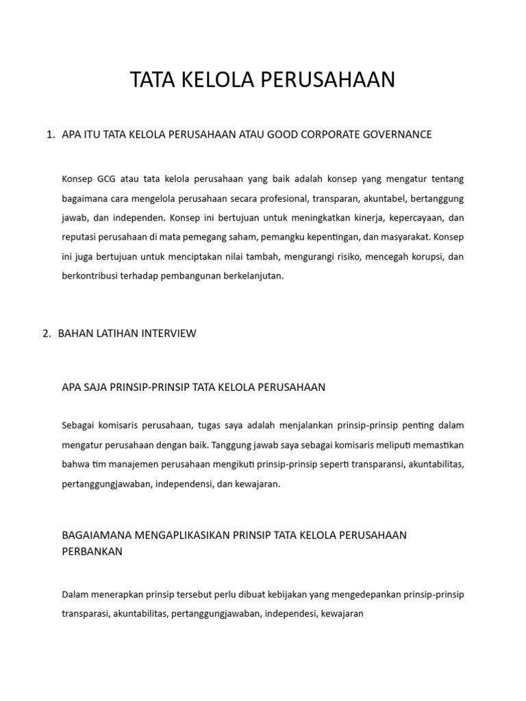 Bahan Interview Persiapan Komisaris | PDF