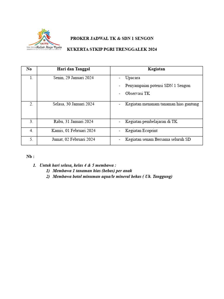 Contoh Program Kerja KKN Di SD 1 Sengon | PDF