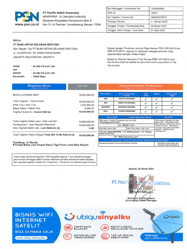 Contoh Invoice PSN Internet | PDF