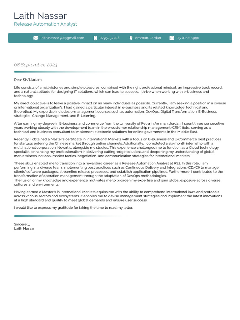 Laith's Cover Letter 2023 v3 | Download Free PDF | Electronic Business | Automation