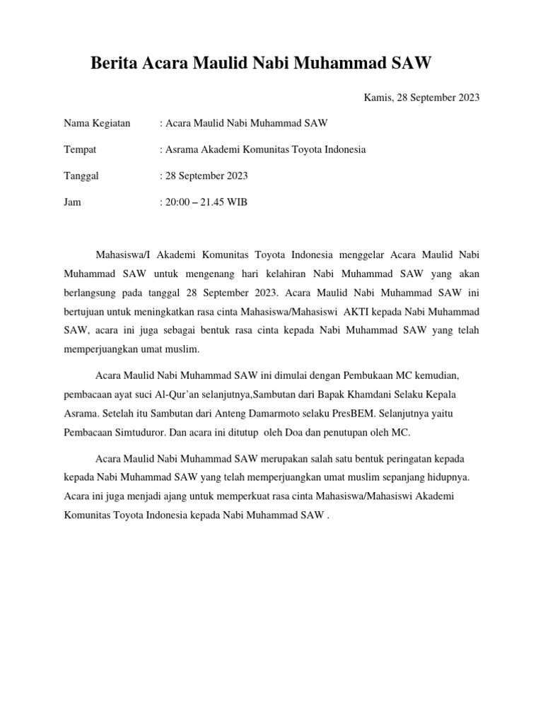Berita Acara Maulid Nabi Muhammad SAW | PDF