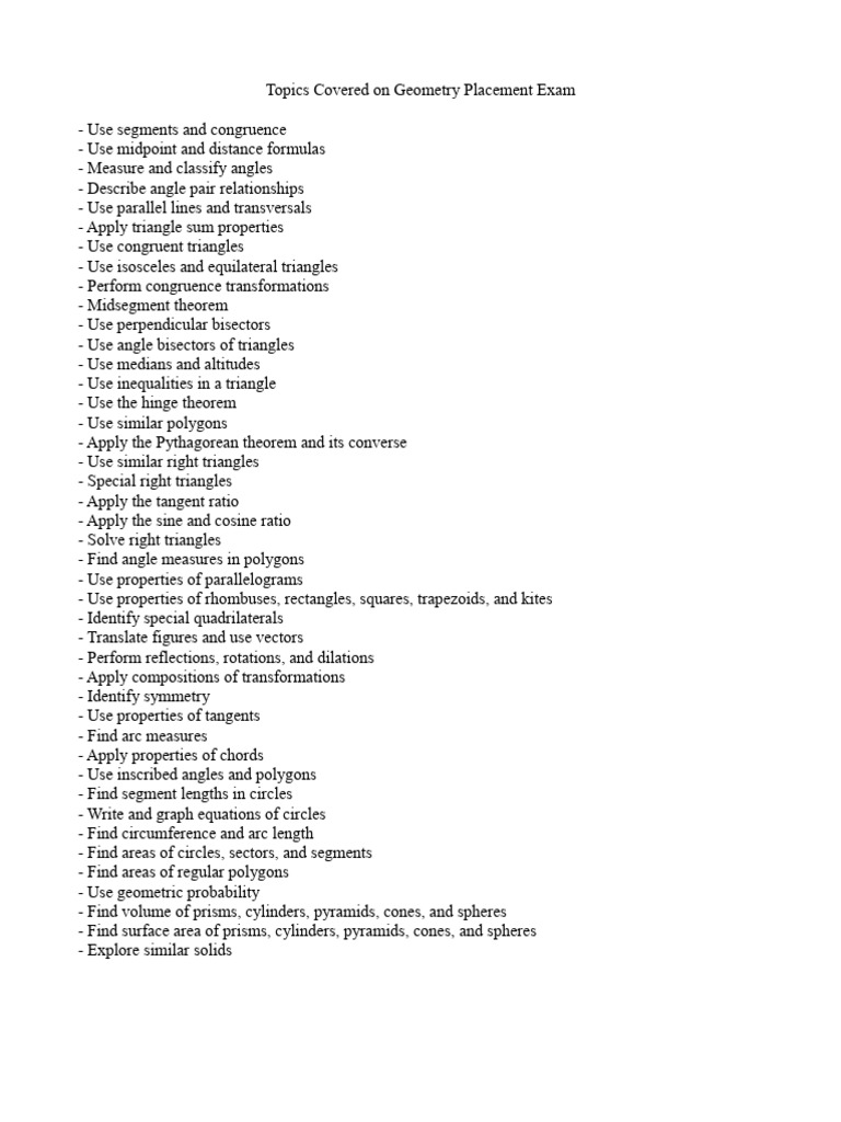 Geometry Placement Exam Review | PDF | Teaching Methods & Materials ...