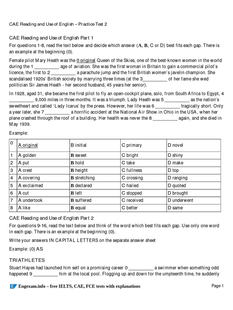 CAE Reading & Use of English Practice | PDF | Triathlon | Birds