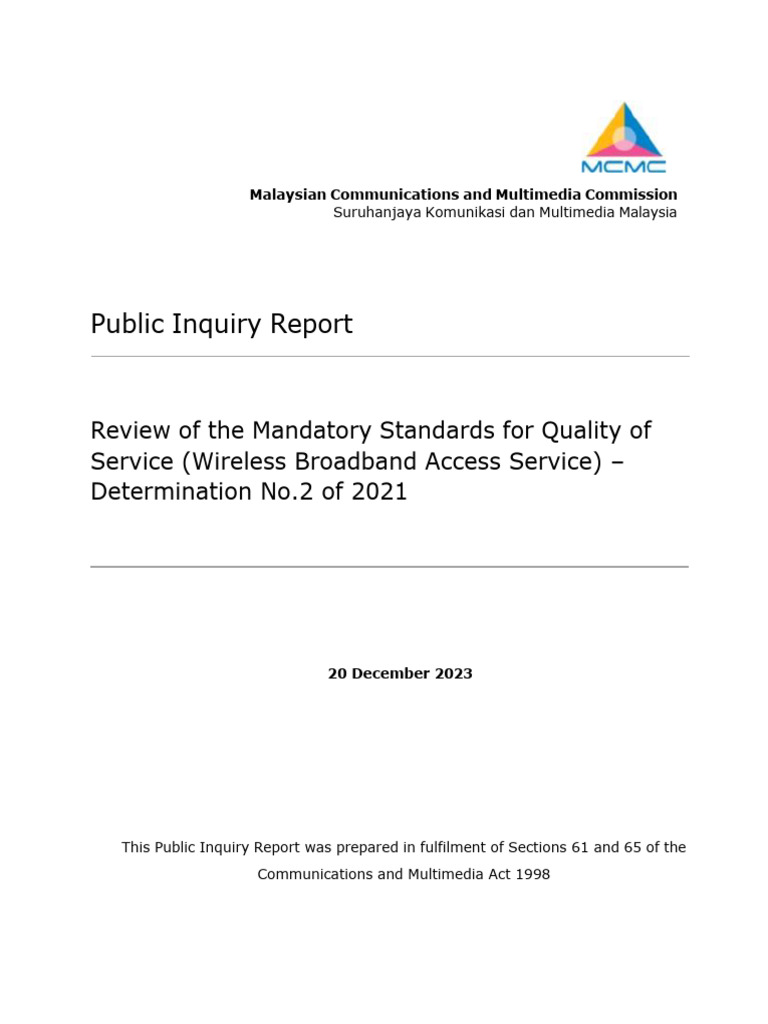 Public Inquiry Report On Review of MSQoS Wireless Broadband Access ...