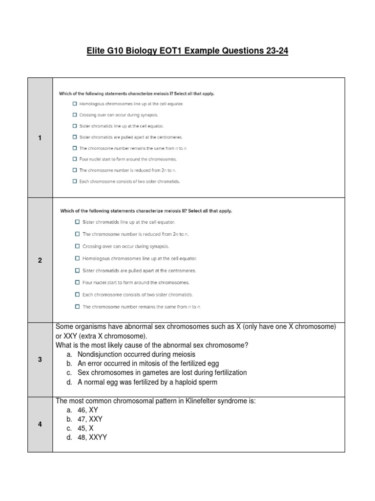 Elite G10 Biology EOT1 Practice Questions 23-24 | PDF