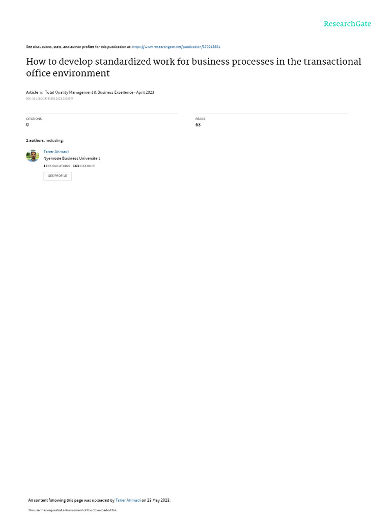 How To Develop Standardized Work For Business Processes in The Transactional Office Environment ...
