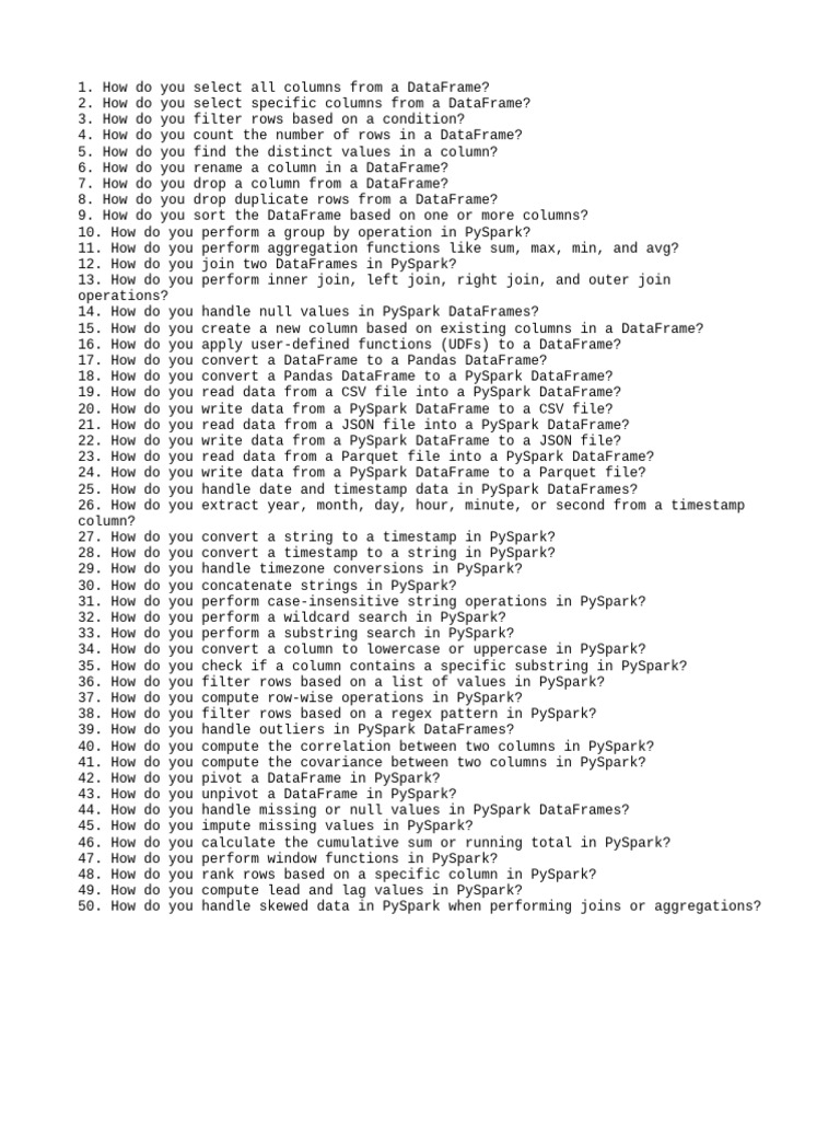 Pyspark Dataframe Questions | PDF | Computer Science | Software Engineering