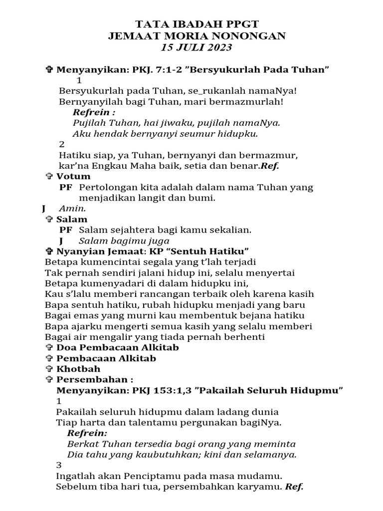 Tata Ibadah PPGT - 15 Juli 2023 | PDF