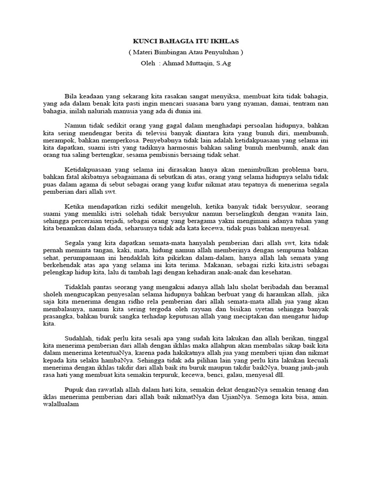 Kunci Bahagia Itu Ikhlas | PDF | Gaya Hidup