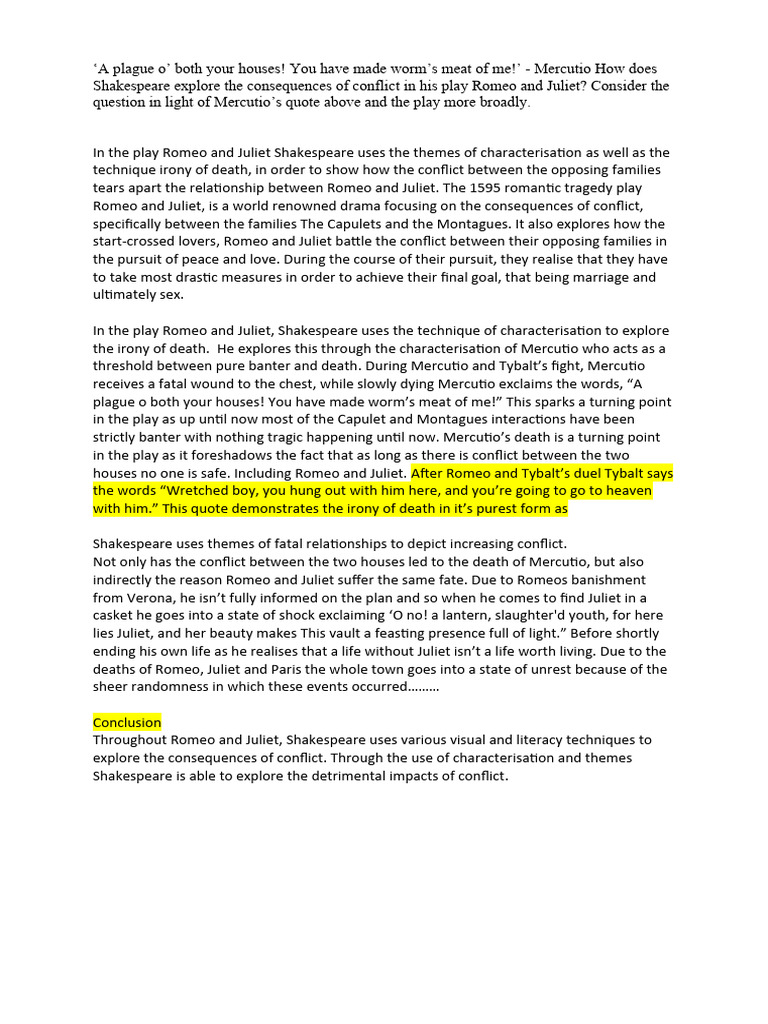 Consequences of Conflict in Romeo and Juliet | PDF | Characters In ...
