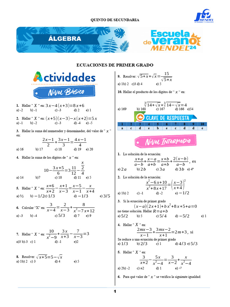 Algebra - 5to | PDF | Conceptos matemáticos | Ecuaciones